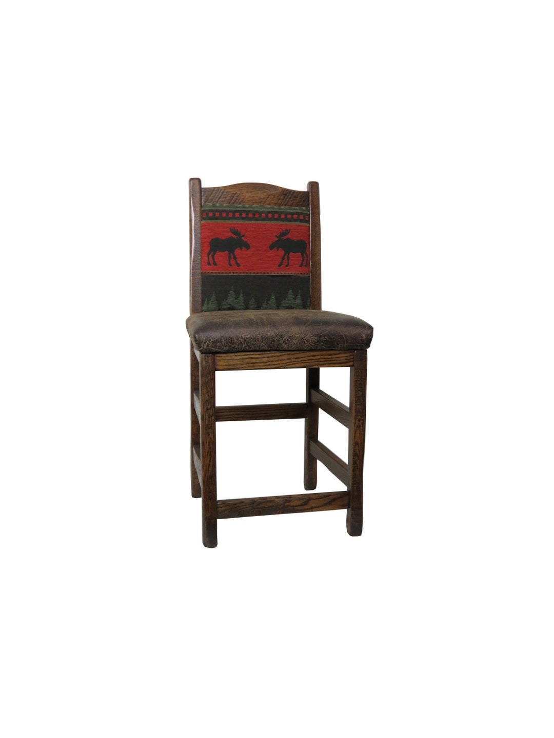 24 Rustic Barn Wood Upholstered Bar Stool With Moose and Deer Fabric ...