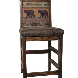 24 Rustic Barn Wood Upholstered Bar Stool With Bear - Etsy