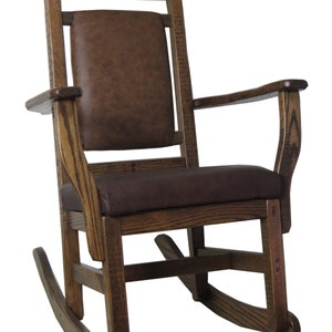 Solid Barnwood Amish Rocking Chair With Hickory Leather Upholstered ...