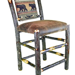 24" Rustic Hickory Upholstered Bar Stool With Bear and Cub Back - Etsy
