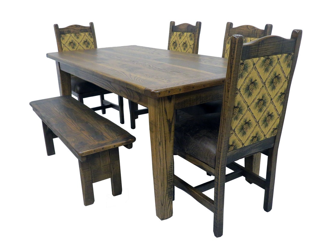 Rustic Distressed Solid Oak Dining Table, 4 Chair and Bench Set - Etsy