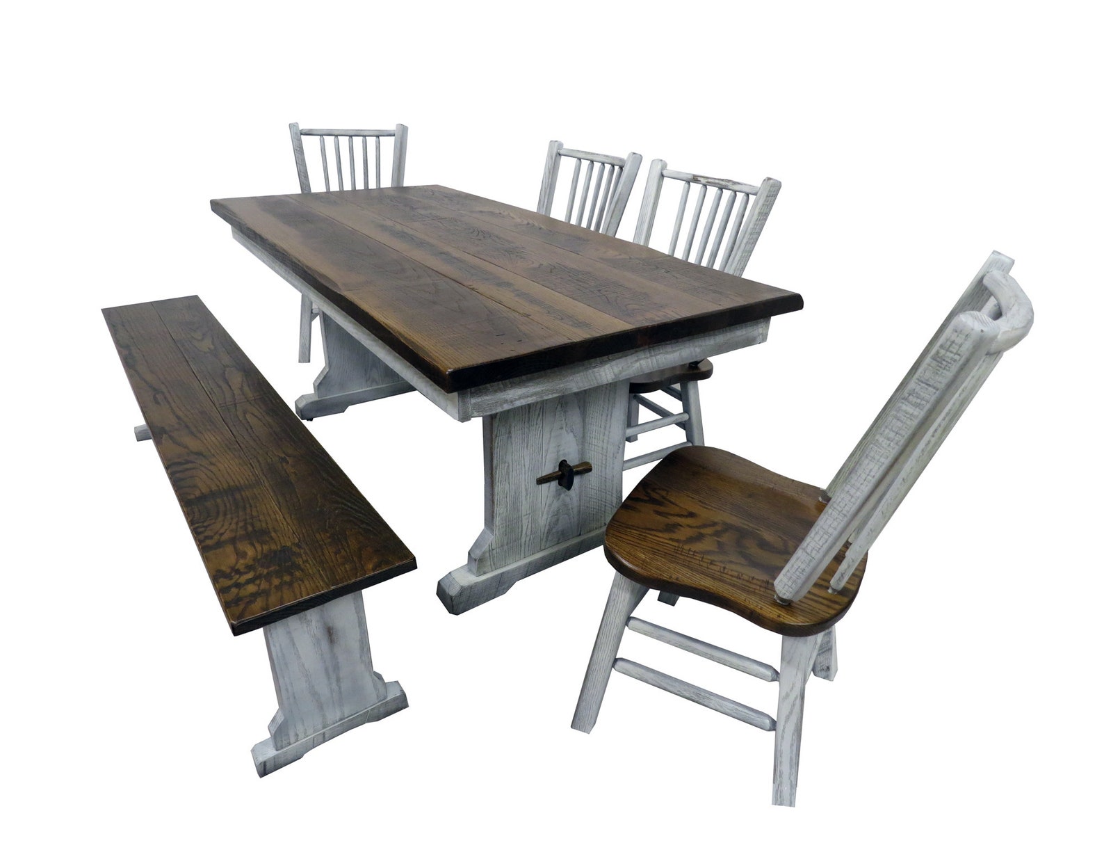 6 Piece Farmhouse Trestle Table Dining Set 2-tone Finishes - Etsy