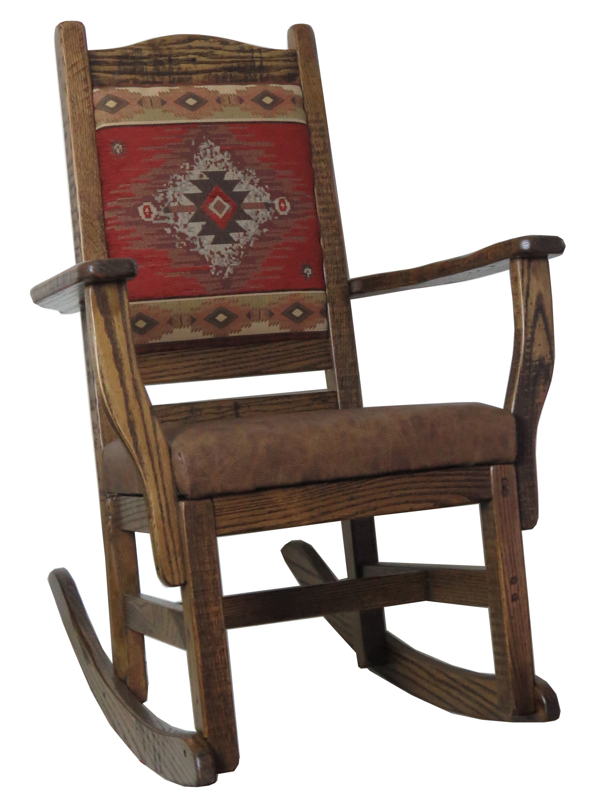 Modern Rustic Oak Rocking Chair With Red Diamond Upholstered Back ...