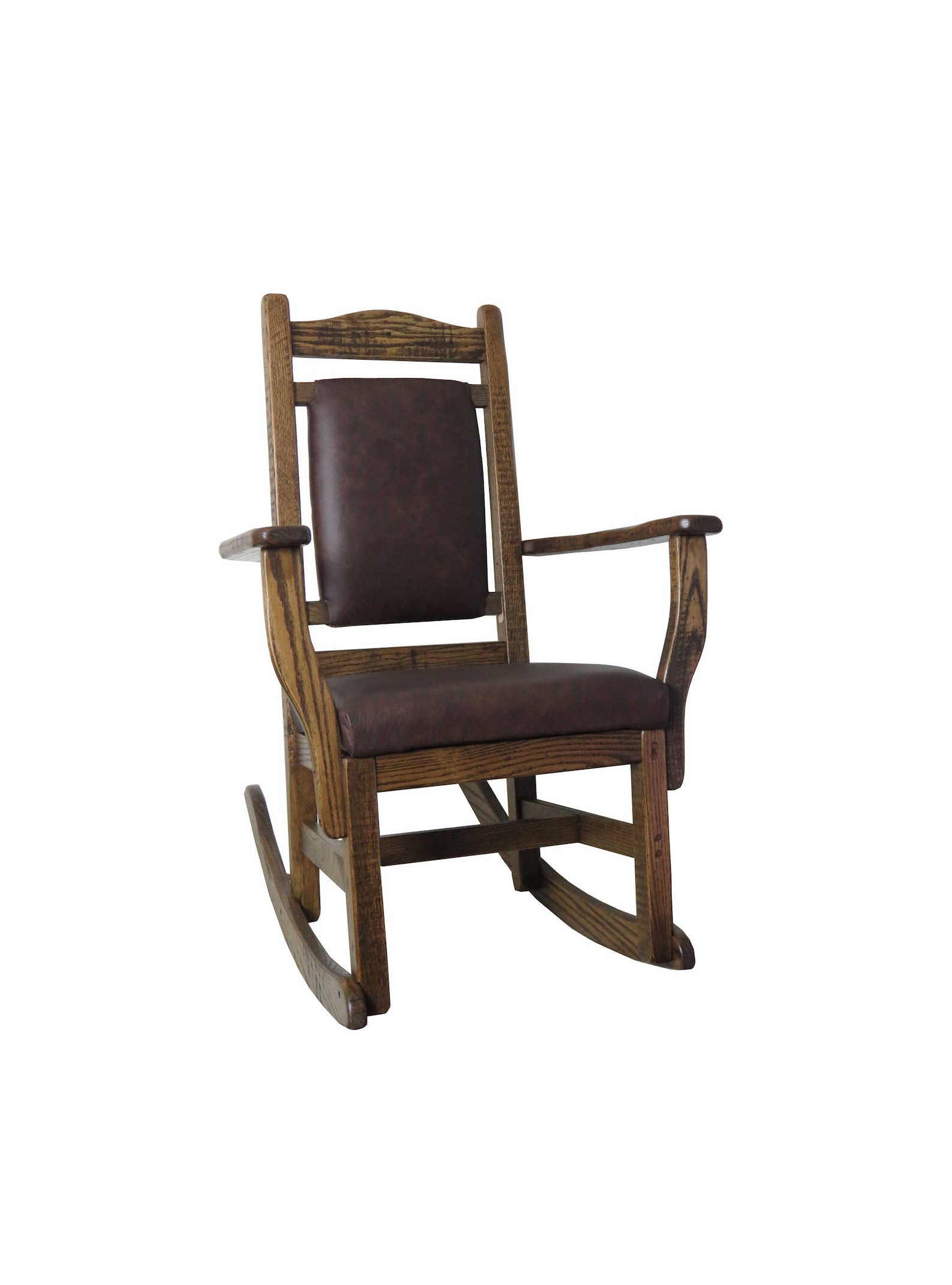 Solid Barnwood Amish Rocking Chair With Chocolate Leather | Etsy