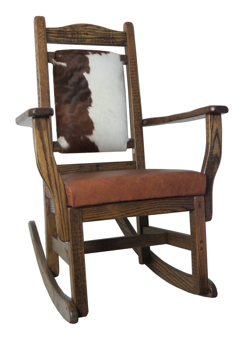 Solid Barnwood Amish Rocking Chair With Hair on Hide Back and Top Grain ...
