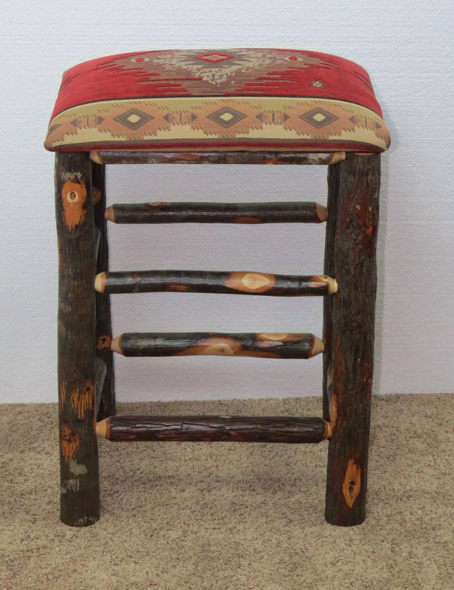 Rustic Hickory Upholstered Bar Stool 24 or 30 in Backless | Etsy