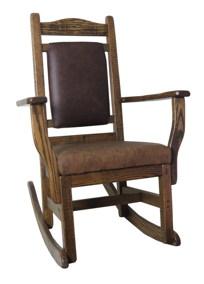Solid Barnwood Amish Rocking Chair With Chocolate Leather | Etsy