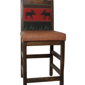 24 Rustic Barn Wood Upholstered Bar Stool With Red Moose Upholstered ...