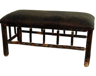 In-stock Rustic Hickory Upholstered Jumbo Bench With Spindles - Etsy