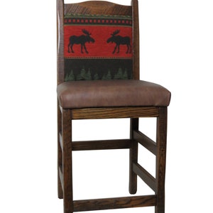 24 Rustic Barn Wood Upholstered Bar Stool With Red Moose Upholstered ...
