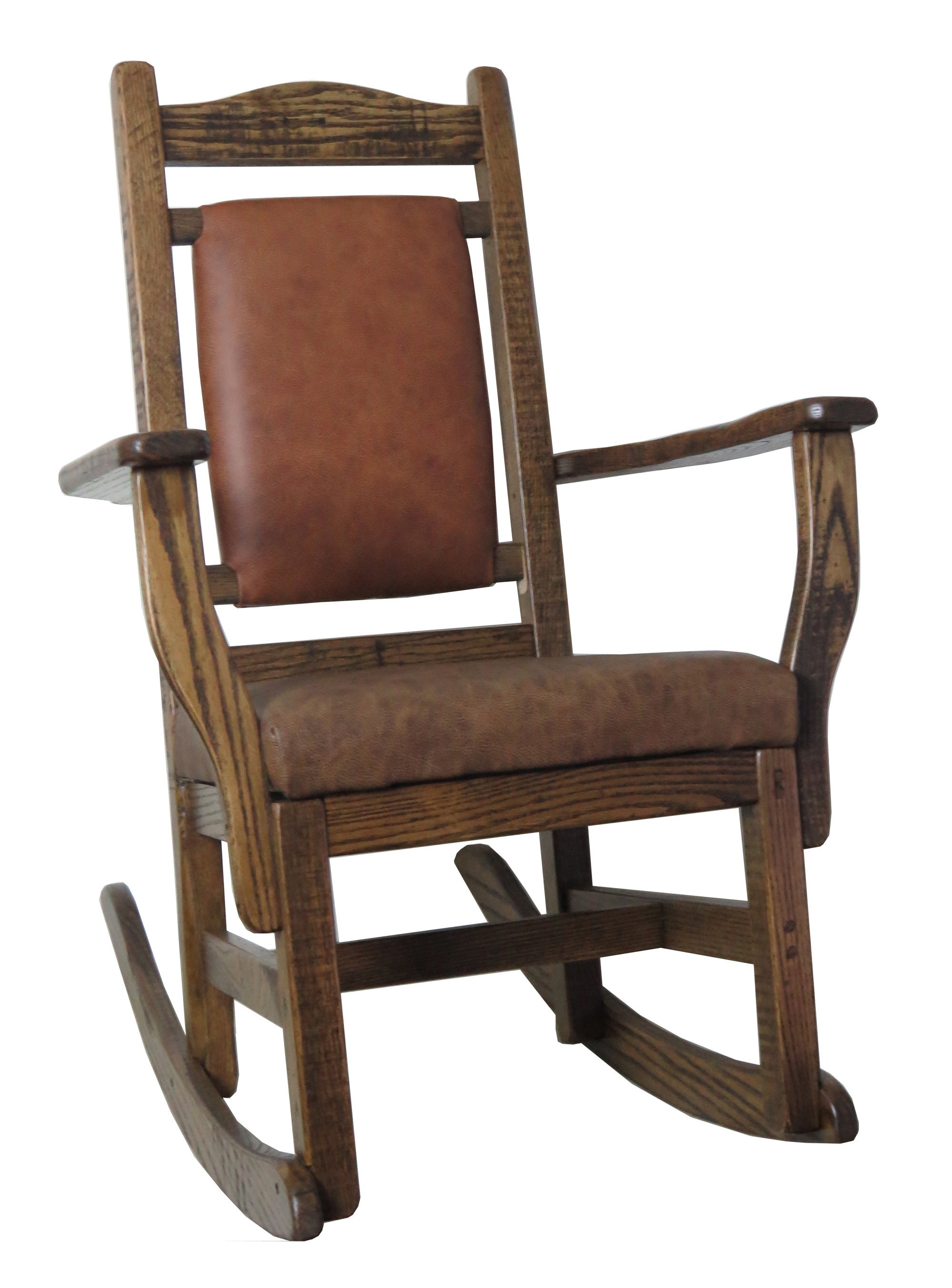 Solid Barnwood Amish Rocking Chair With Saddle Leather - Etsy