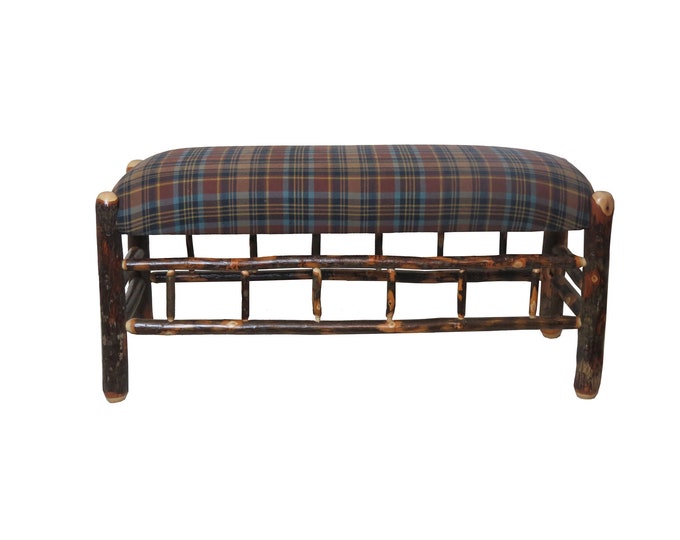 In-stock Rustic Hickory Upholstered Jumbo Bench With Spindles - Etsy