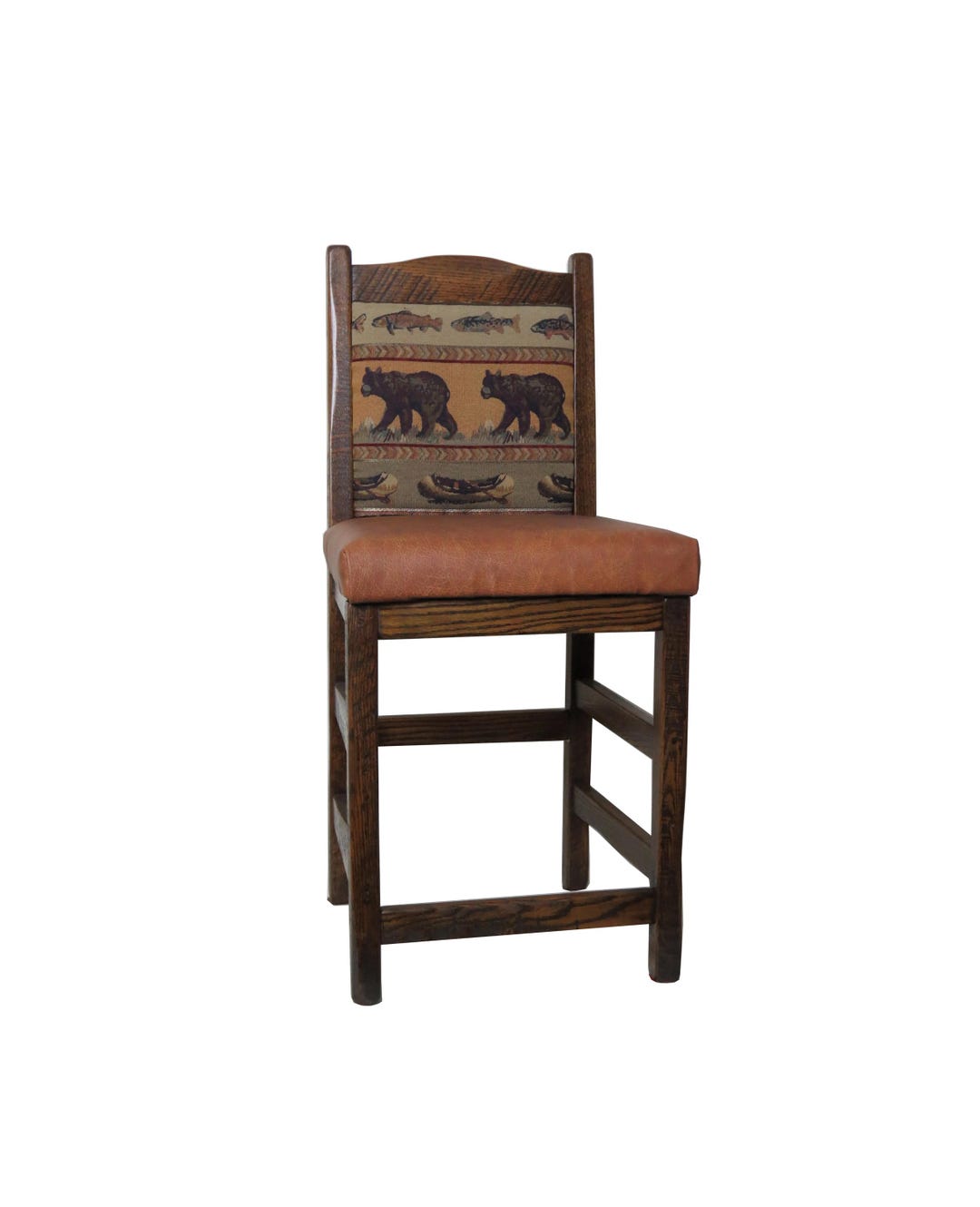 24" Rustic Barn Wood Upholstered Bar Stool With Wildlife Fabrics - Etsy