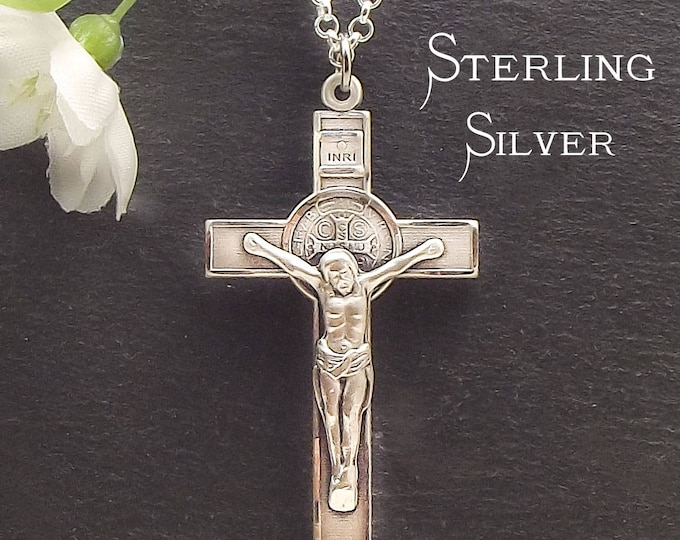 St Benedict Crucifix Sterling Silver Ideal First Holy Communion, RCIA ...