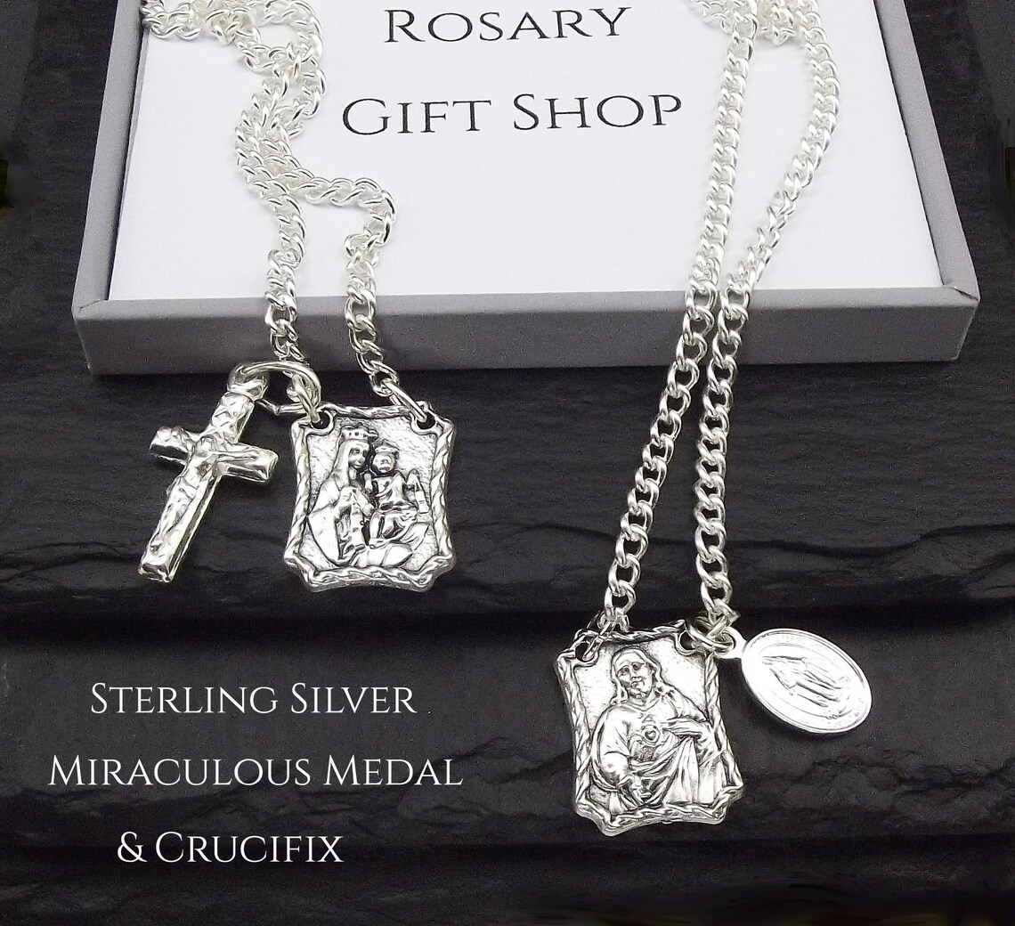 Scapular Chain Necklace With Sterling Silver Miraculous Medal - Etsy