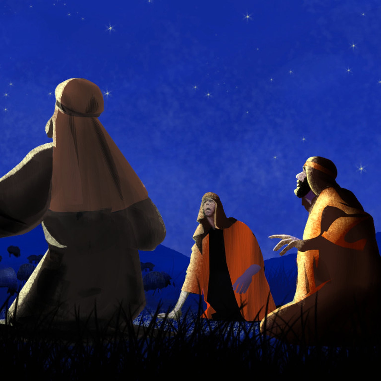 Christmas: Angel Appears to Shepherds, Luke 2, Digital Art, Print at ...