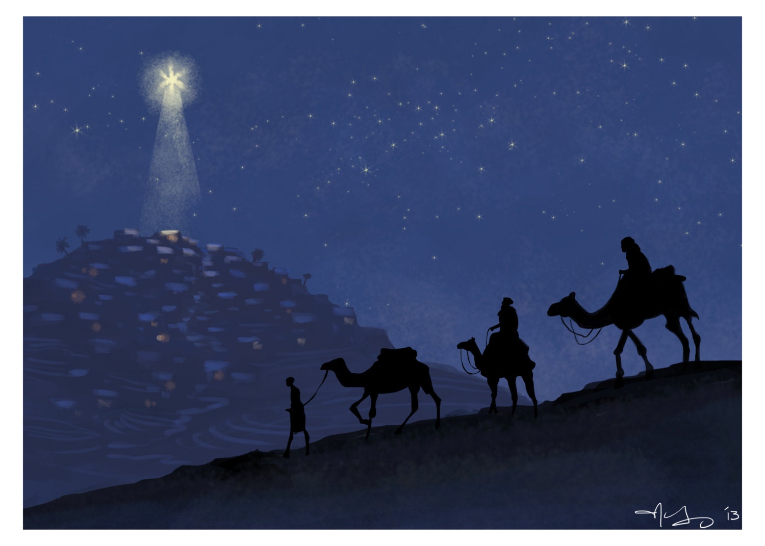Christmas: the Magi Follow the Star, Matthew 2, Digital Art, Print at ...