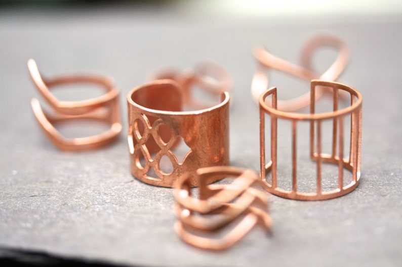 Pure Copper Ring Set With Geometric, Boho and Tribal Vibes - Etsy