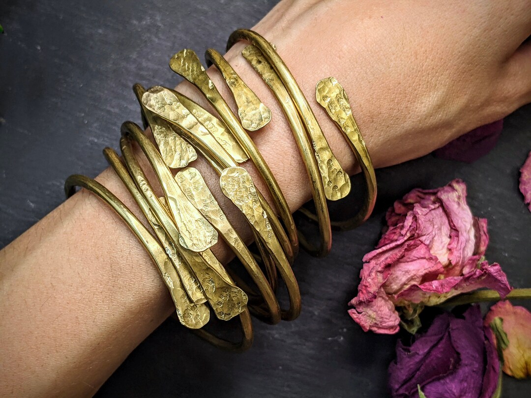 Stacking Bracelet, Gold Bangle Brass Beaten Bracelets Stacked Bracelet ...