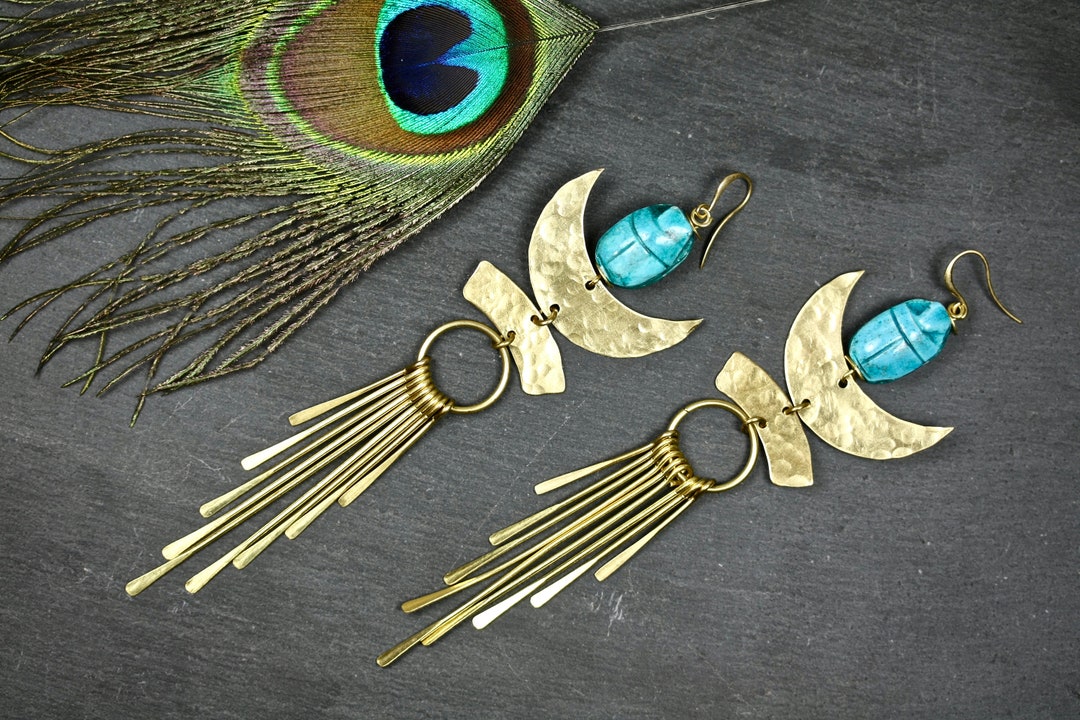 Egyptian Earrings, Scarab Earrings Big Boho Earrings Beetle Earrings ...