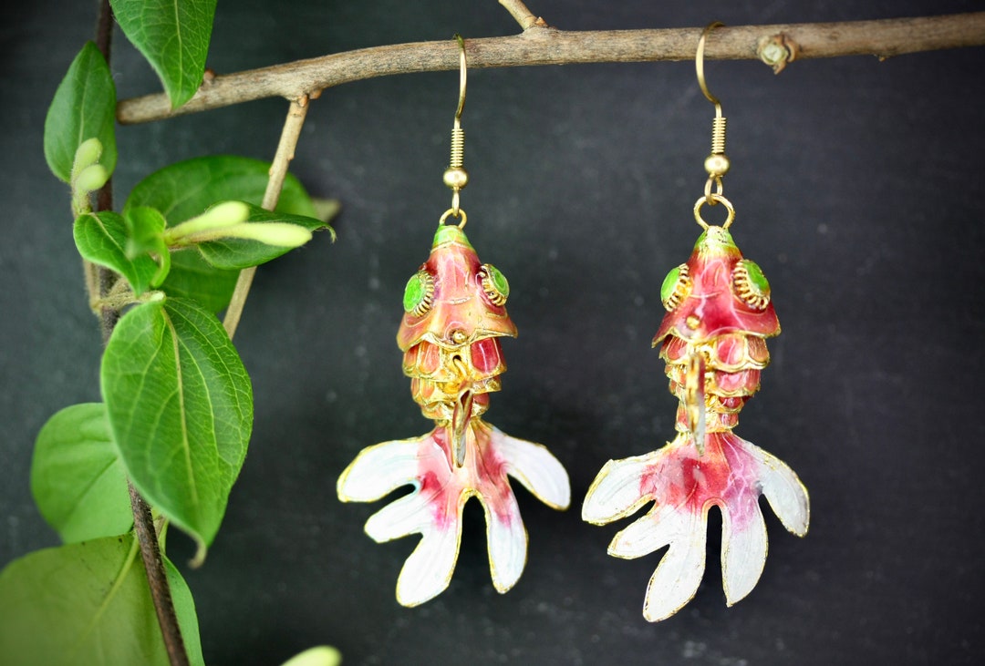 Enamel Koi Fish Earrings - Articulated Japanese Carp Jewelry - Etsy UK