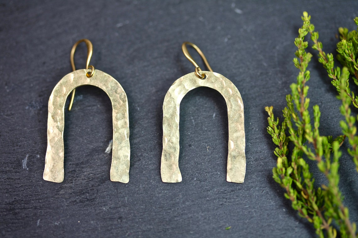 Hand Textured Brass U-shape Earrings – Gold Bohemian Jewelry - Etsy