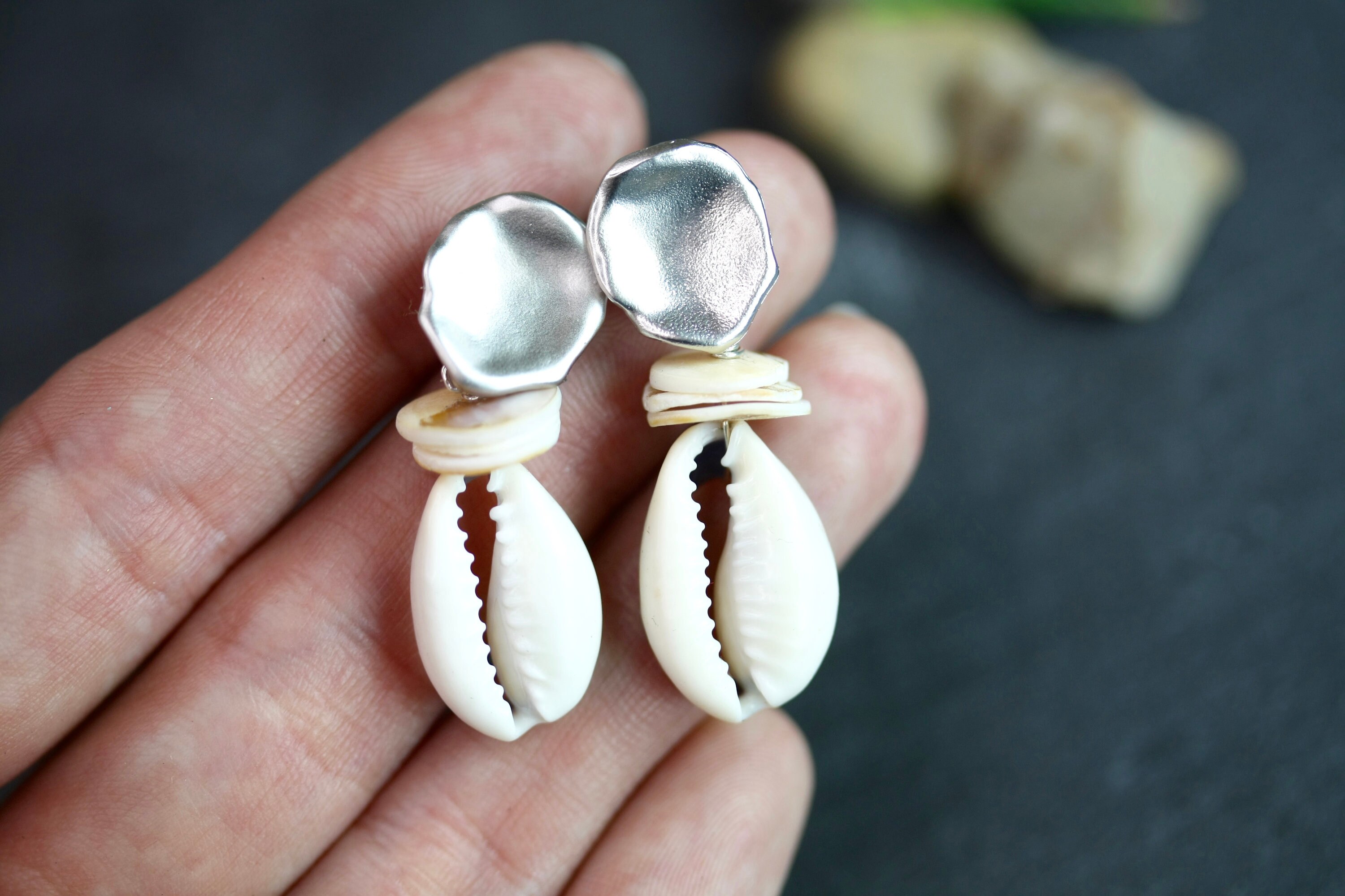 Cowrie shell earrings gold silver .Ethnic jewellery boho | Etsy