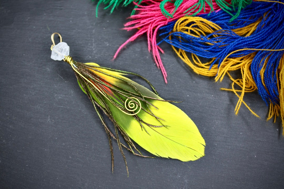 Parrot Feather Single Earring, Yellow Feather Earring, Yellow Feather ...