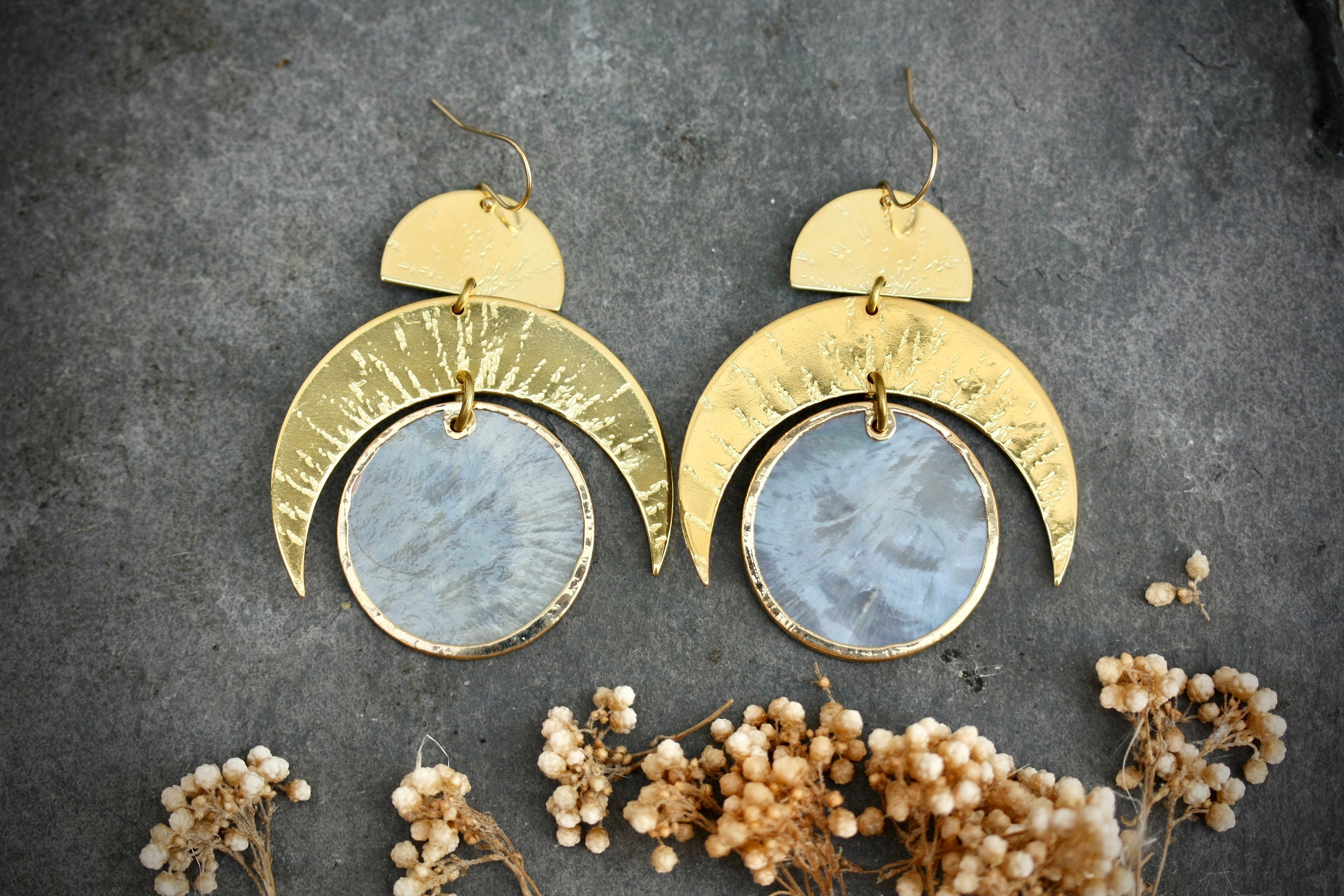 Statement Big 18k Gold Covered Brass Earrings - Made With Translucent ...
