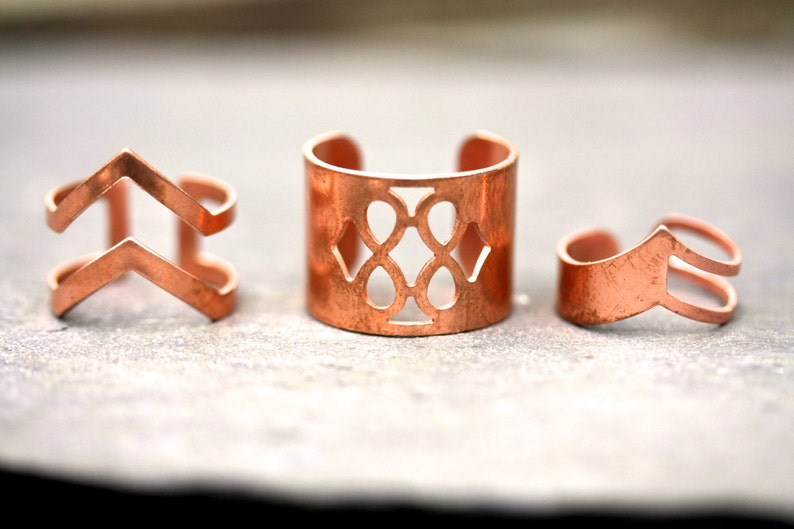 Pure Copper Ring Set With Geometric, Boho and Tribal Vibes - Etsy