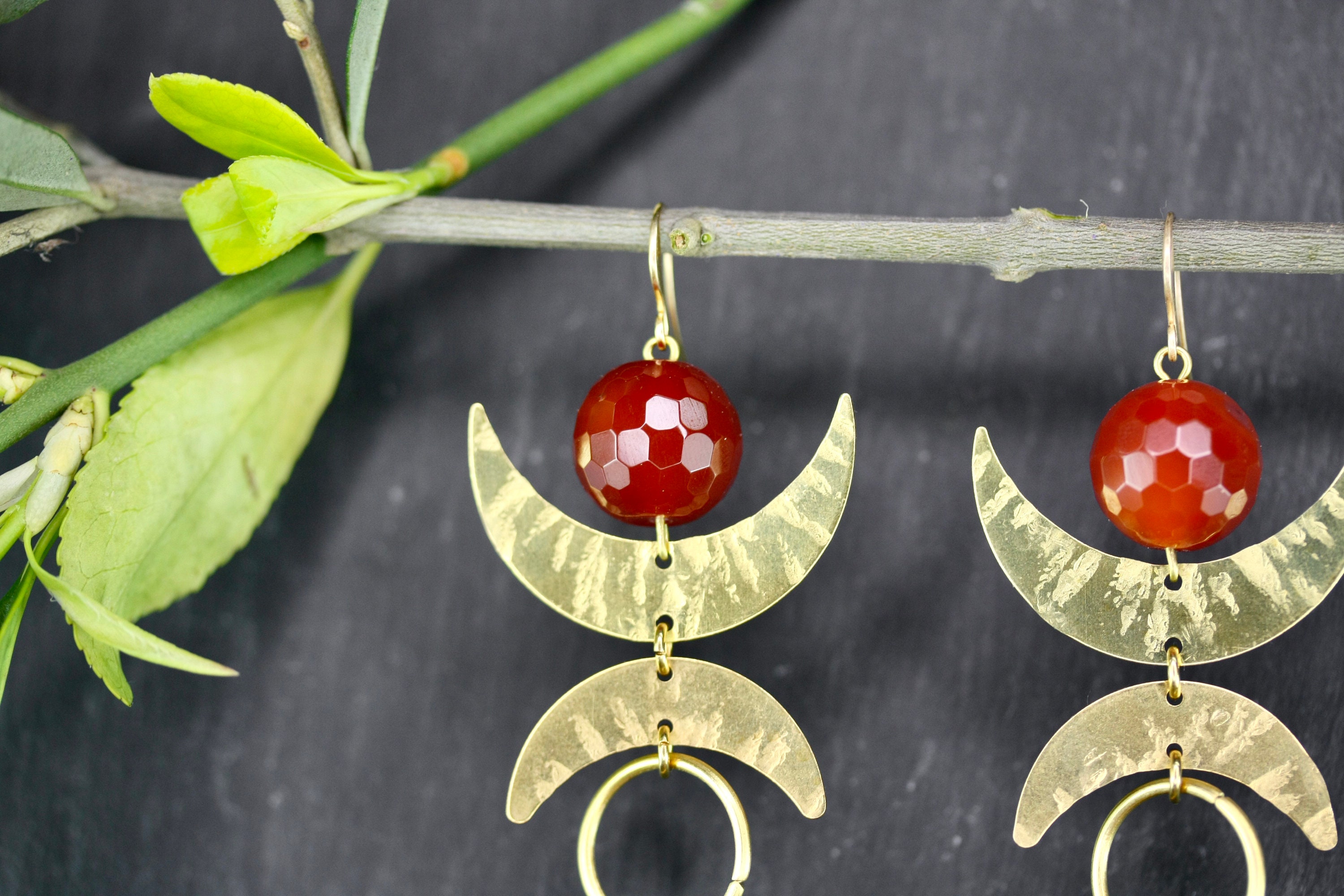 Statement Carnelian Earrings, Beaten Gold Brass, Bohemian Jewelry - Etsy