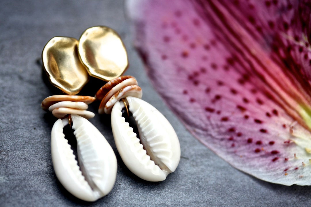 Cowrie Shell Earrings Gold Silver .ethnic Jewellery, Boho Earrings ...