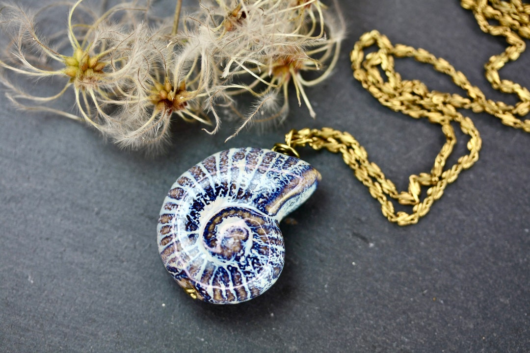 Long Ammonite Pendant Necklace , Long Necklace, Snail Necklace, Sail ...