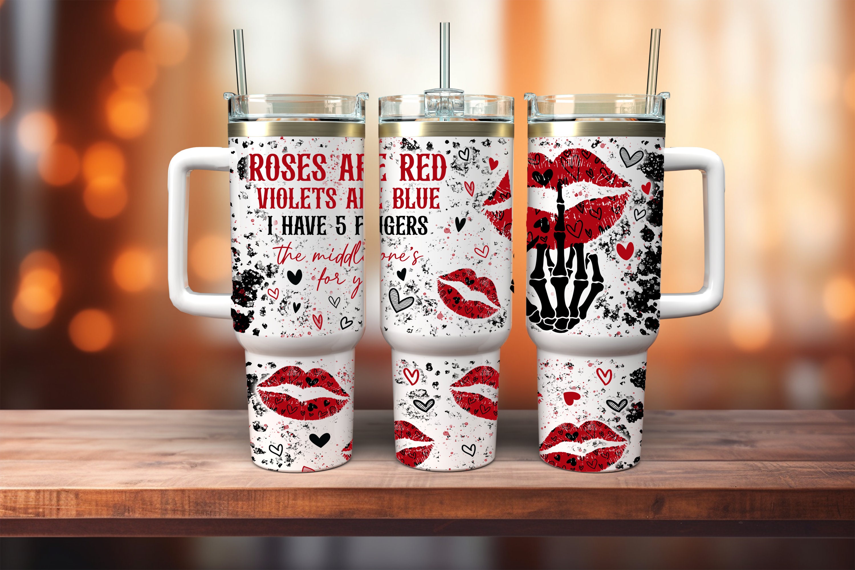 Roses Are Red, Middle Fingers for You,40oz Tumbler With Handle ...