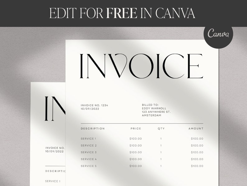 EDITABLE Tshirt Invoice Template, Small Business Invoice, Client ...
