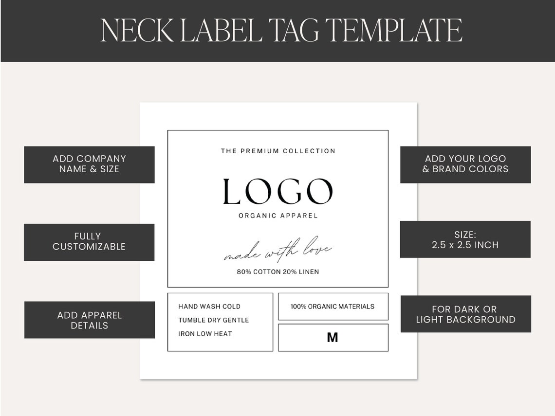 Editable Clothing Tag Template, DIY Tshirt Neck Label Tags, Custom ...