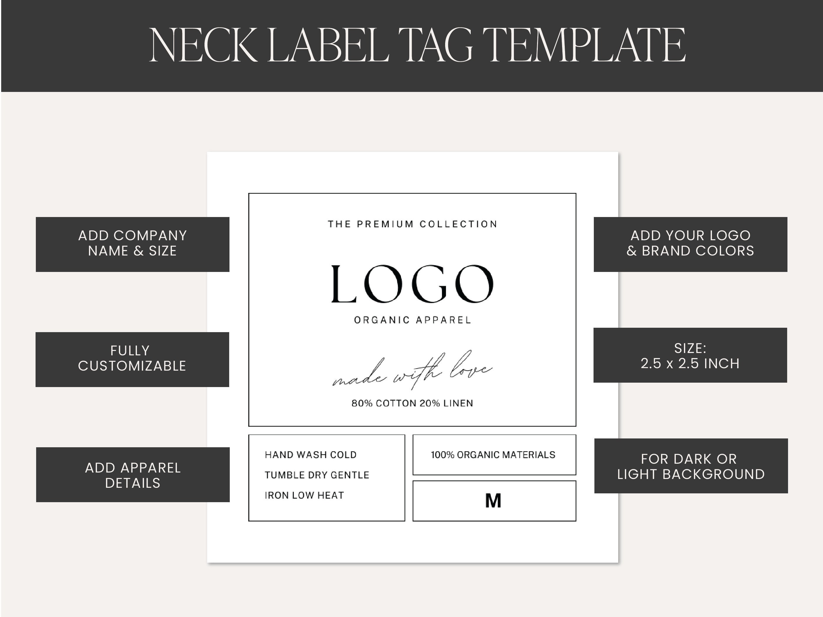 Editable Clothing Tag Template, DIY Tshirt Neck Label Tags, Custom ...