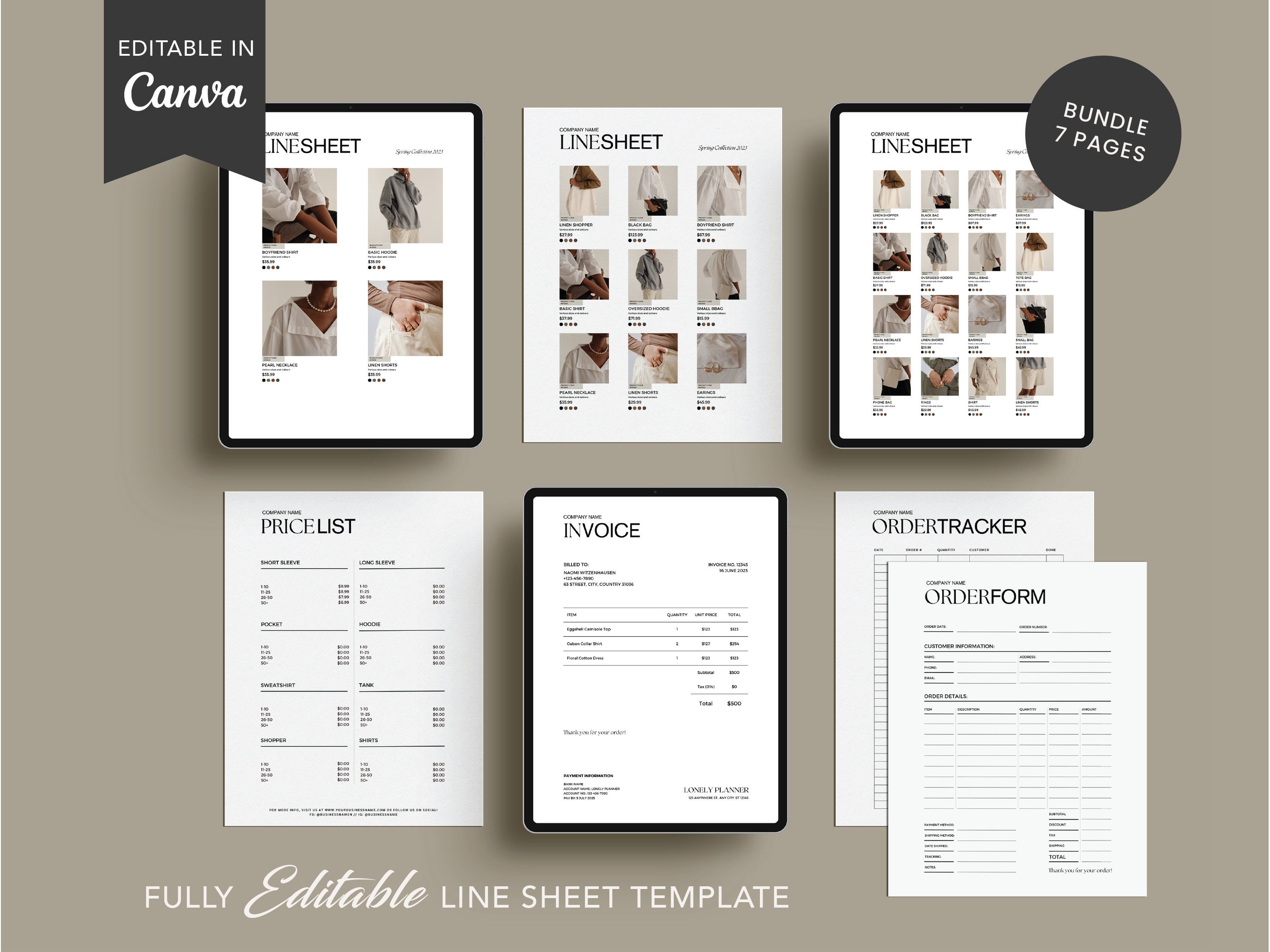 Line Sheet for Wholesale, Price List Template, Editable Template ...