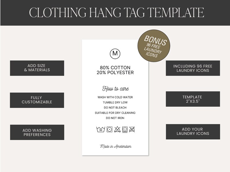 Editable Washing Instructions Card Template, Printable Clothing Care ...