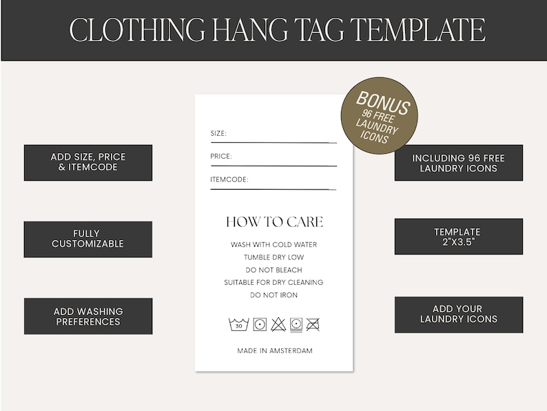 Garment Care Card Template, Custom Care Card, Clothing Care Card, Shirt ...