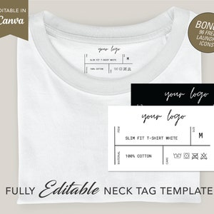 Editable Neck Tag Template, DIY Tshirt Neck Label Tags, Custom Clothing ...