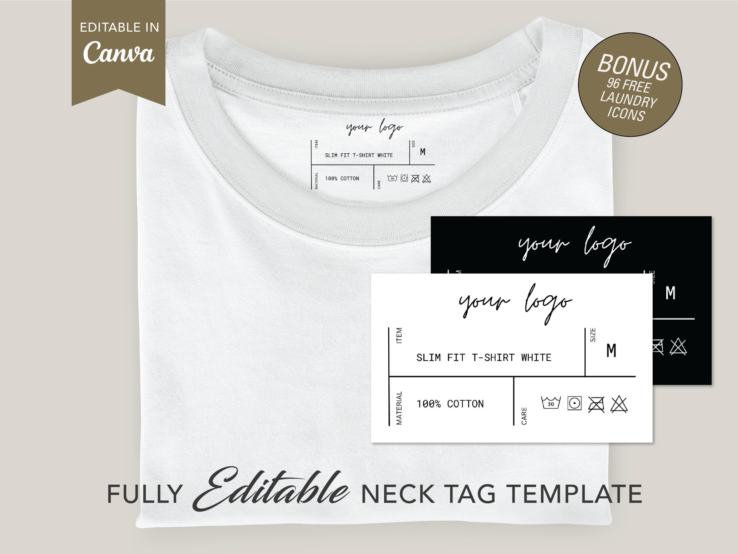Editable Neck Tag Template, DIY Tshirt Neck Label Tags, Custom Clothing ...