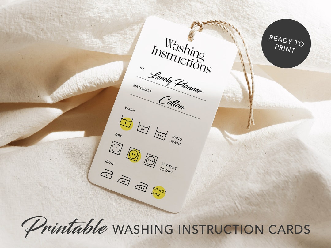 Printable Washing Instructions Tag, Shirt Care Card for Tagging ...