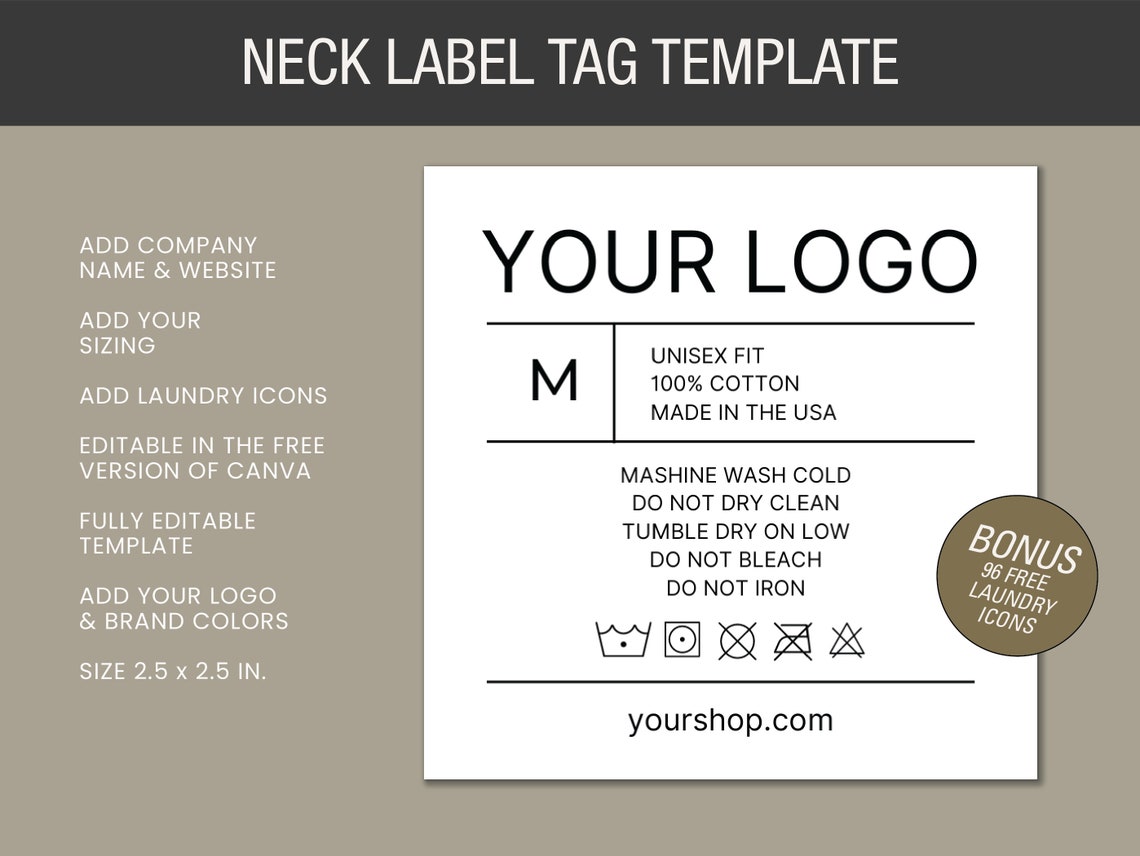 Canva Neck Label Template, DIY Tshirt Neck Label Tags, Custom Clothing ...