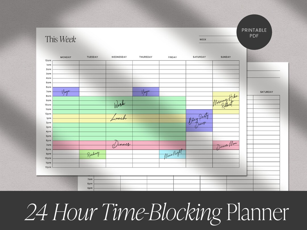 24 Hour Time Blocking Weekly Planner Printable, Timebox Planner Weekly Planner, Time Block ...