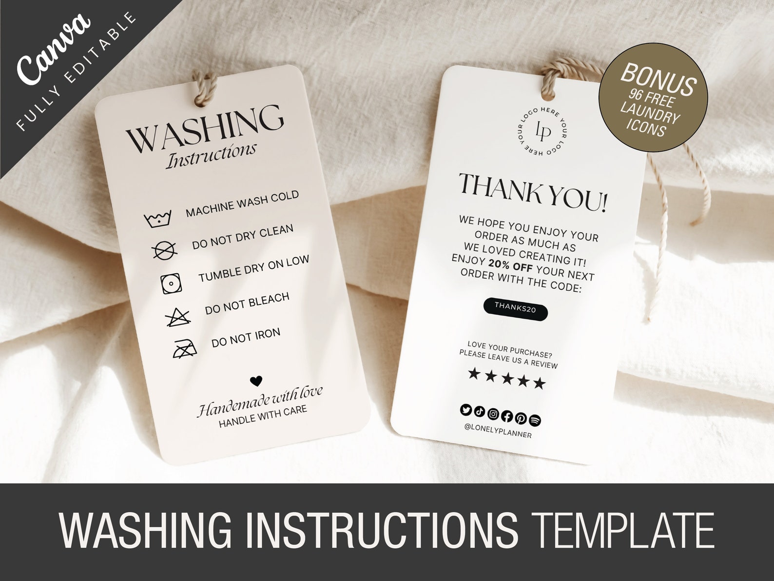 Clothing Care Card Template Washing Instructions Shirt Care - Etsy