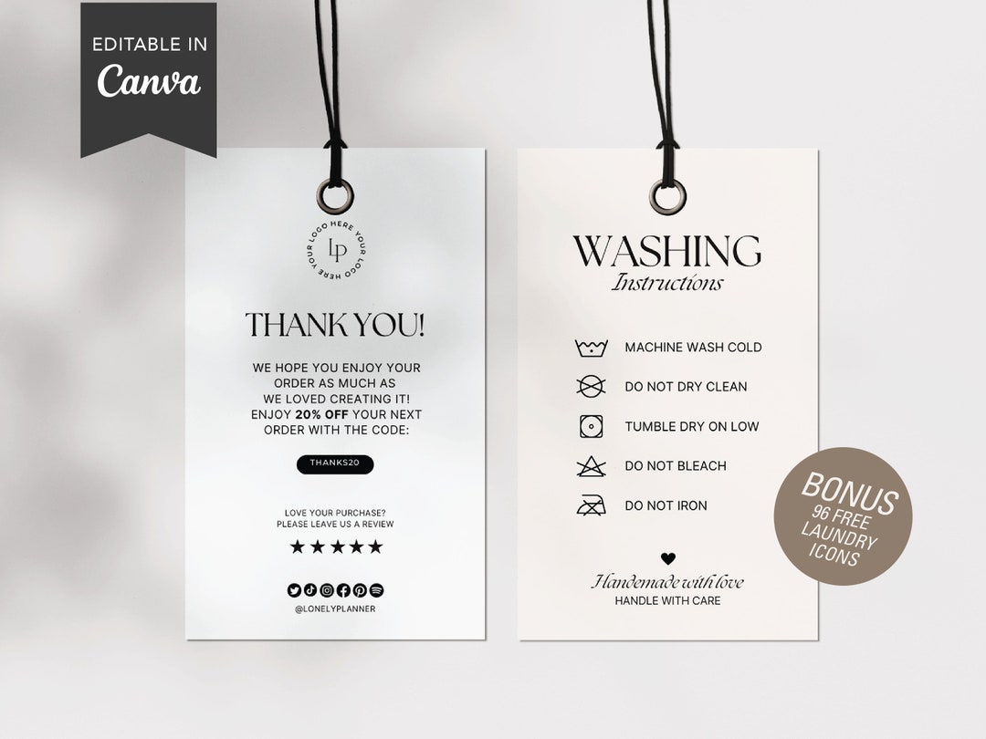 Clothing Care Card Template, Washing Instructions, Shirt Care Card ...