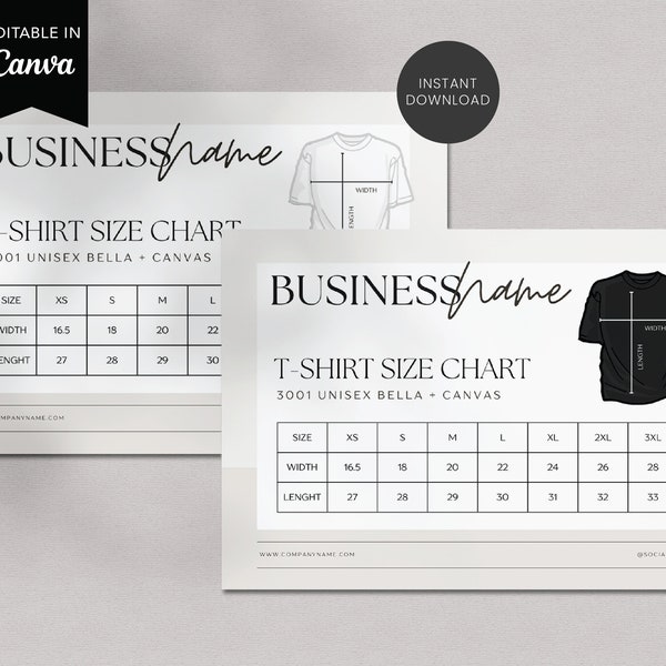 Tshirt Design Size Chart - Etsy