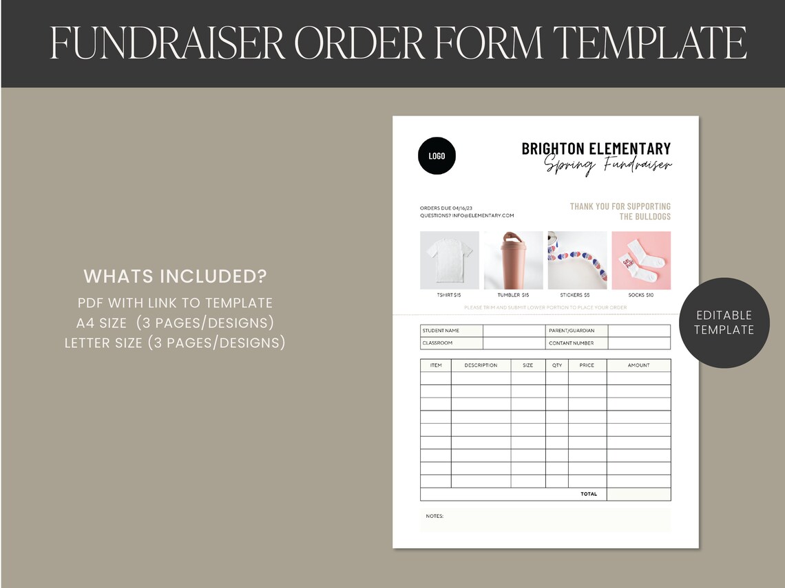 Editable Fundraising Form Template, School Fundraiser Form, Editable ...