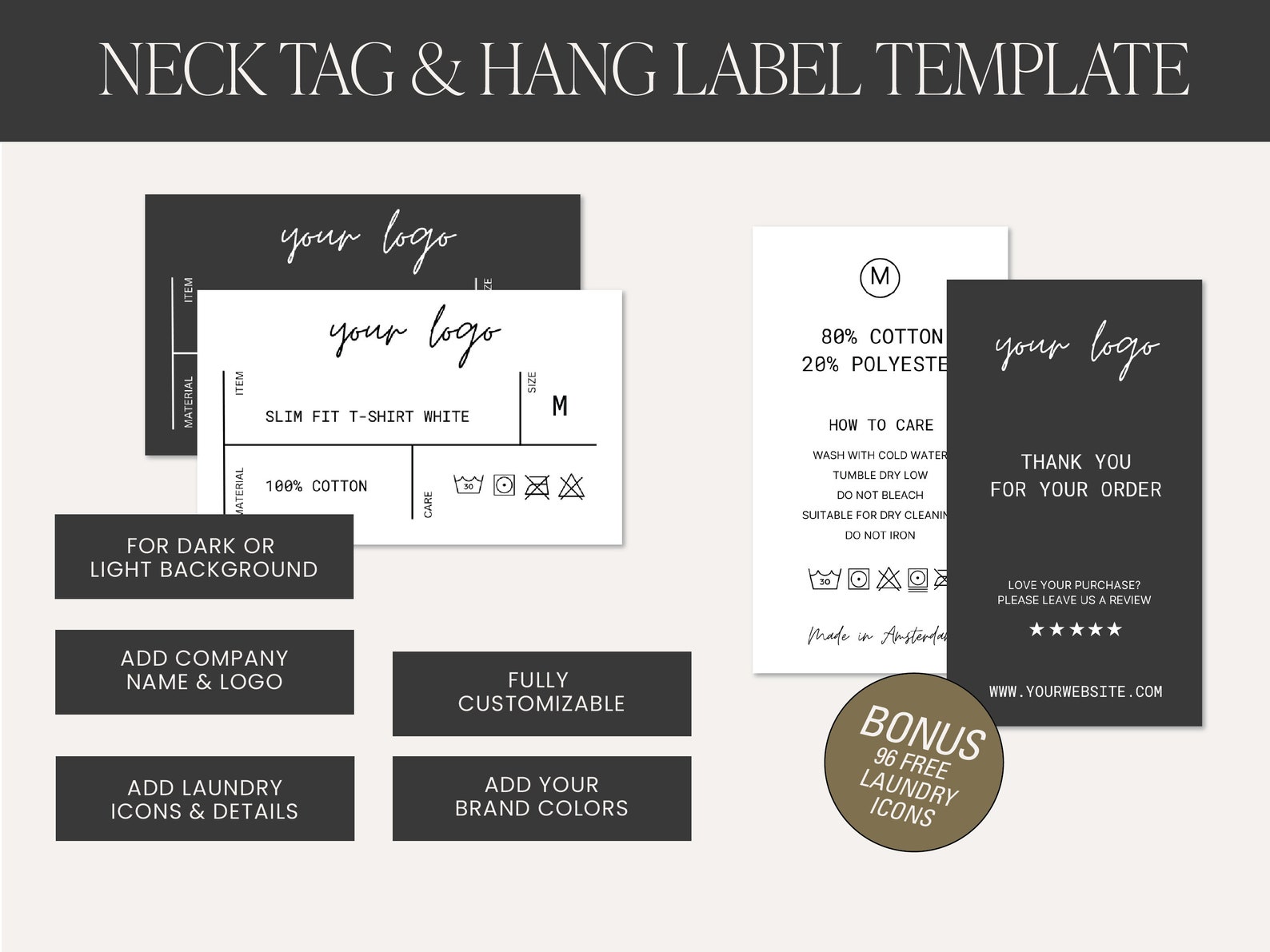 Custom Clothing Tags, Canva Neck Tag & Label Template, DIY Tshirt Neck ...